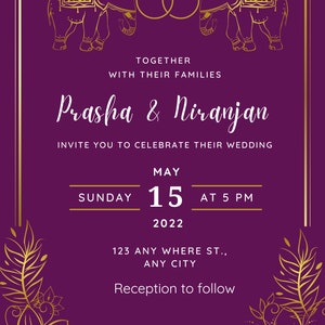 Indian Wedding Invitation Card Gold and Purple Floral Wedding - Etsy