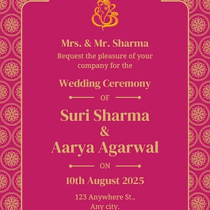 Indian Wedding Invitation Card- Red Floral Wedding Ceremony Invitation ...