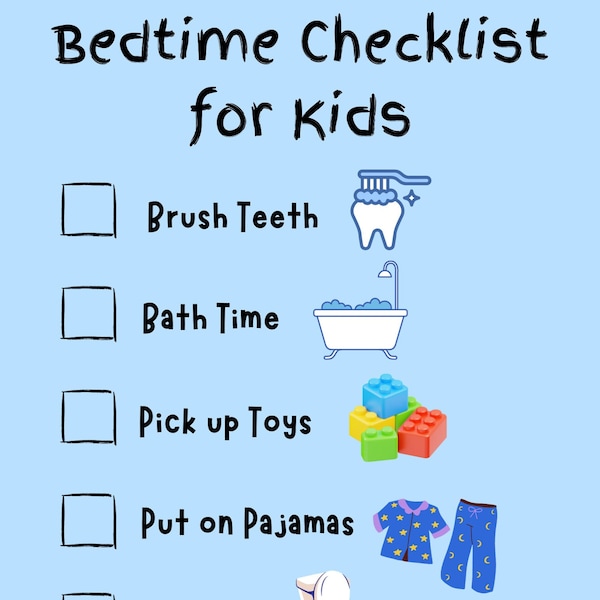 Bedtime Checklist for Kids - Etsy