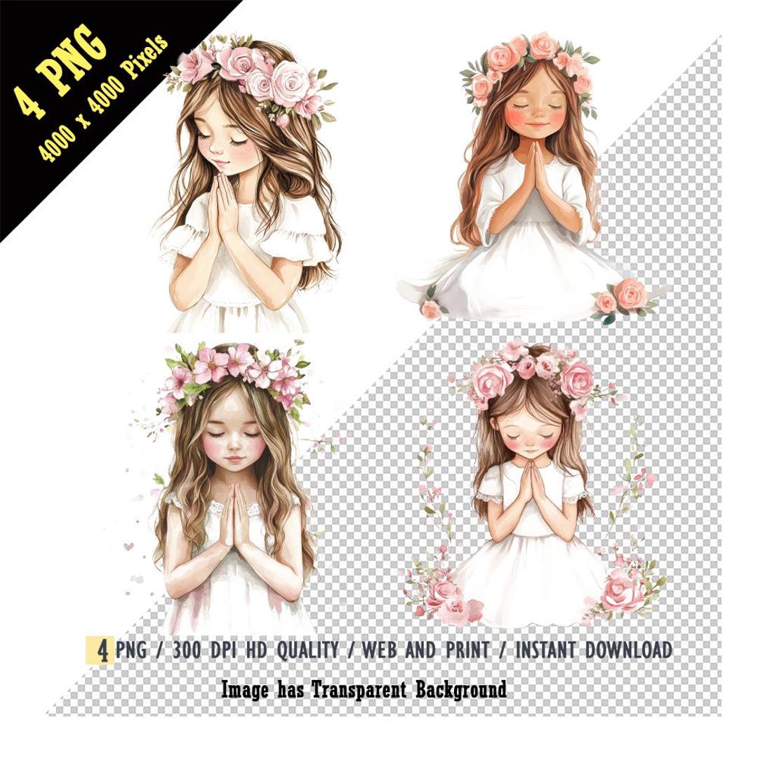 My First Holy Communion PNG, Praying Girl First Communion Clipart, Holy ...