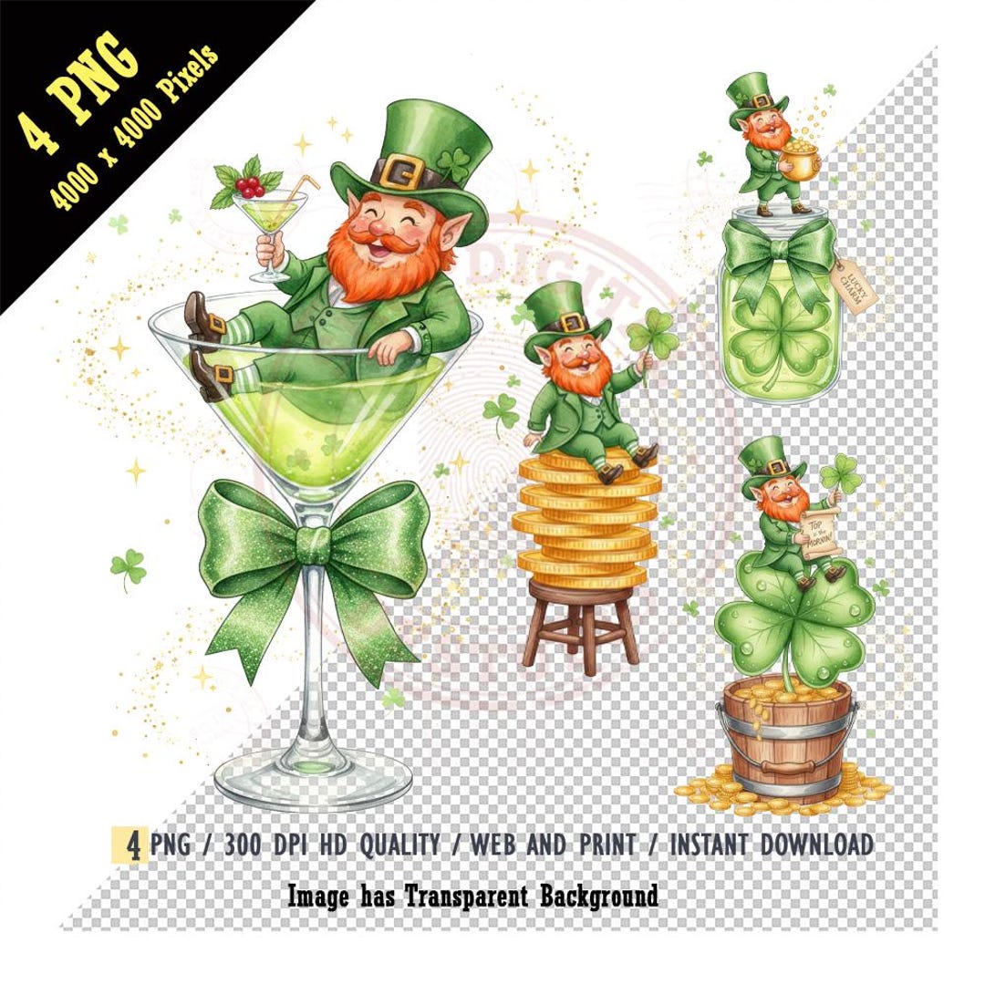 Watercolor Leprechaun in Martini Glass PNG, St Patricks Day Clipart ...