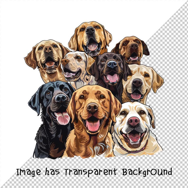 Whimsical Group of Labrador Retrievers, Funny Dogs, Mixed Media,black ...