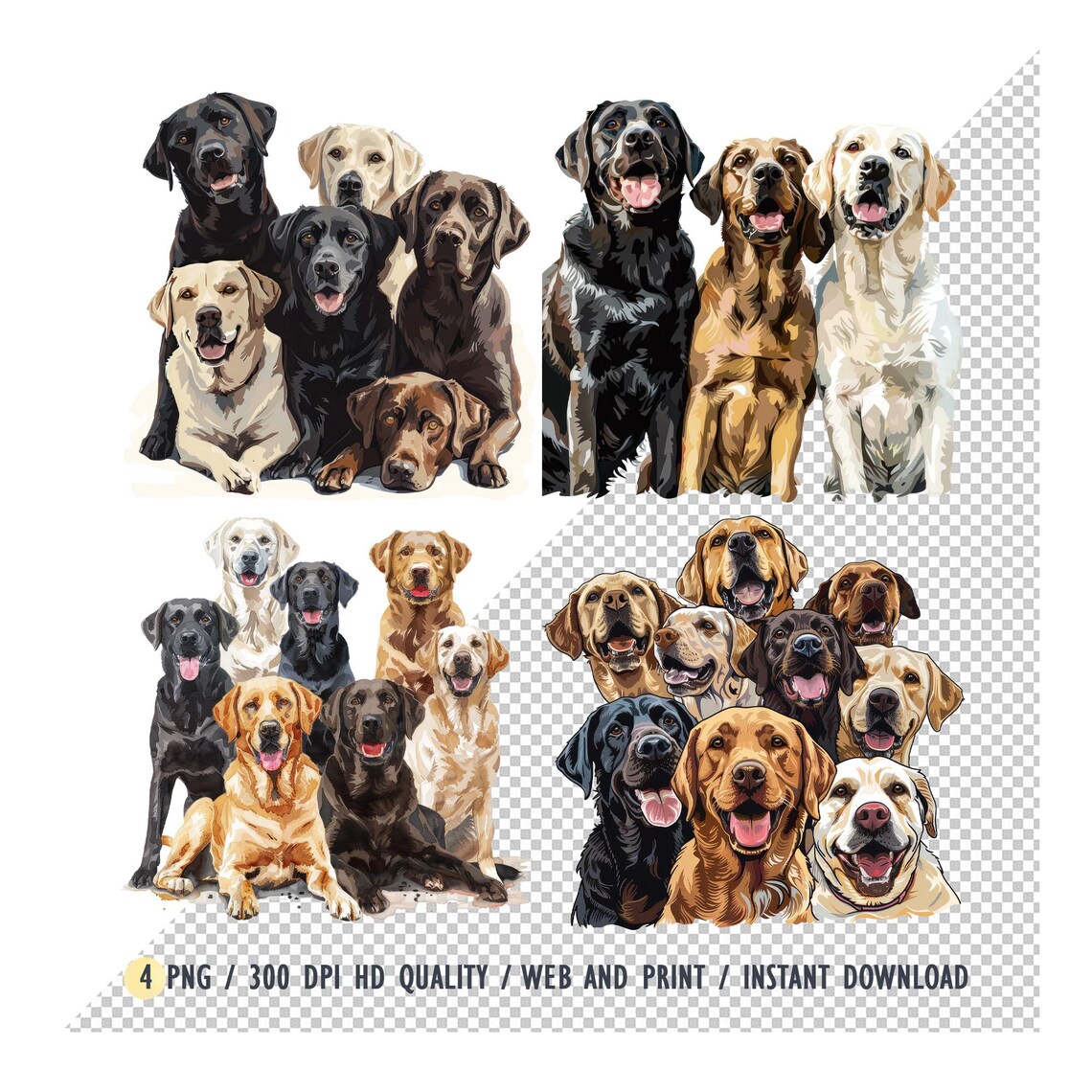 Whimsical Group of Labrador Retrievers, Funny Dogs, Mixed Media,black ...