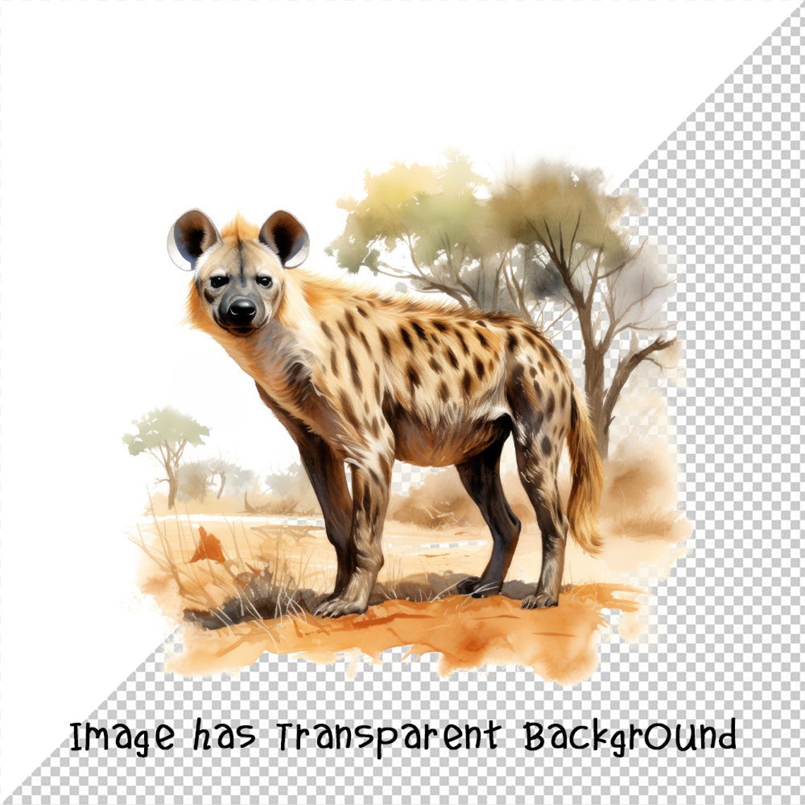 Watercolor Clipart Hyena Animals, Acacia Trees Hyena PNG, Wild Dog ...