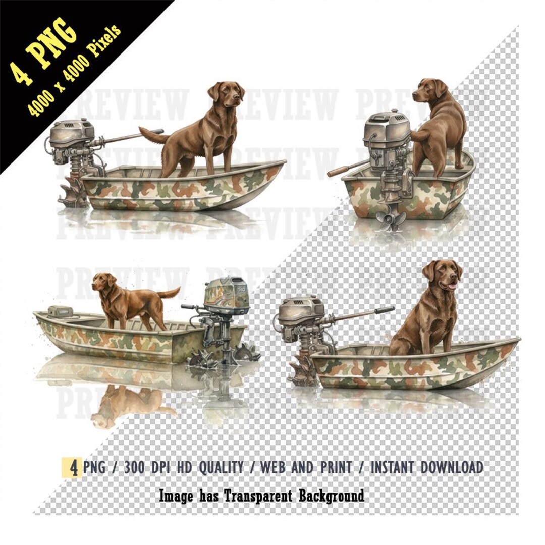 Duck Hunting Boat PNG Labrador, Watercolor Camo Duck Boat Chocolate Lab ...