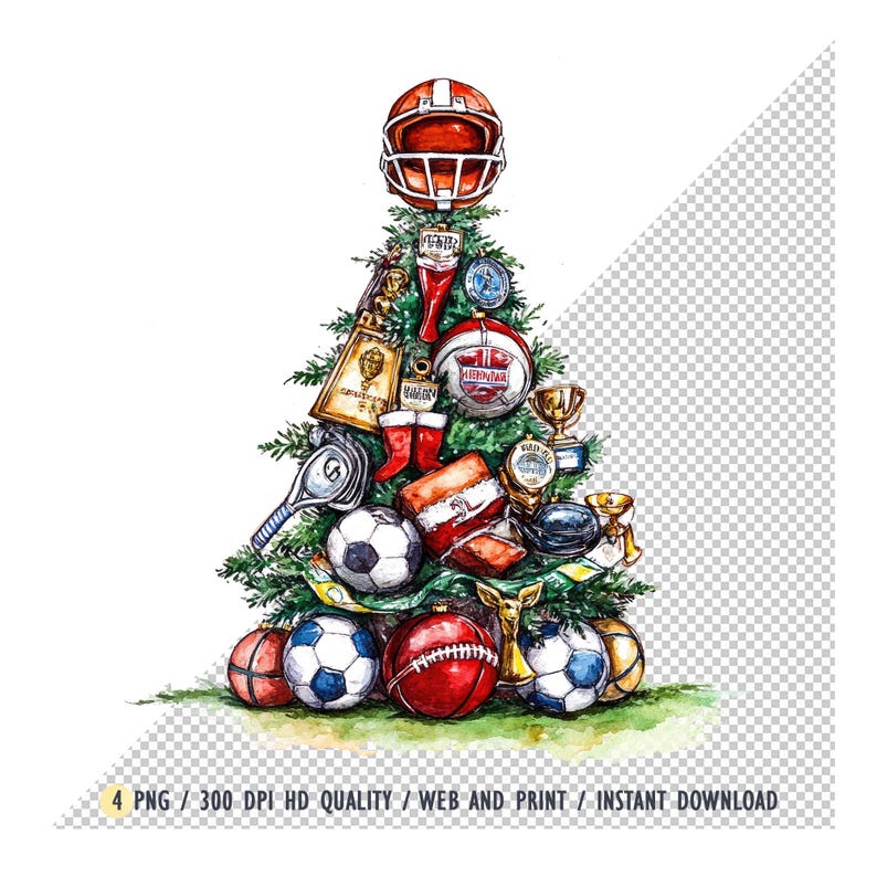 Christmas Tree Sports Equipment Basketballs, Soccer Balls, Tennis ...