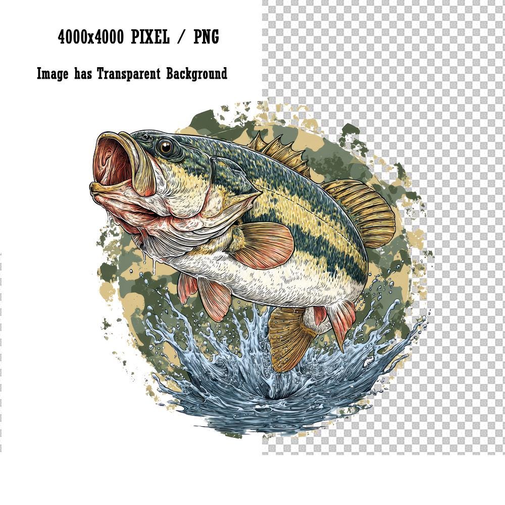 Camo Jumping Bass Fishing PNG, Bass Fish Sublimation, Fisherman, Old ...