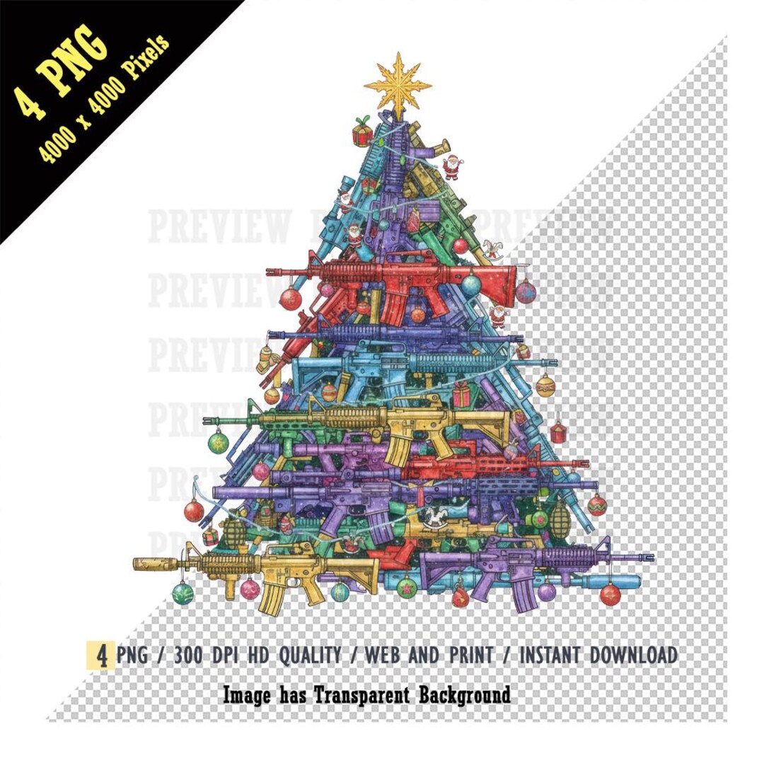 Tactical Gun Christmas Tree PNG Sublimation Design, Military Weapon ...