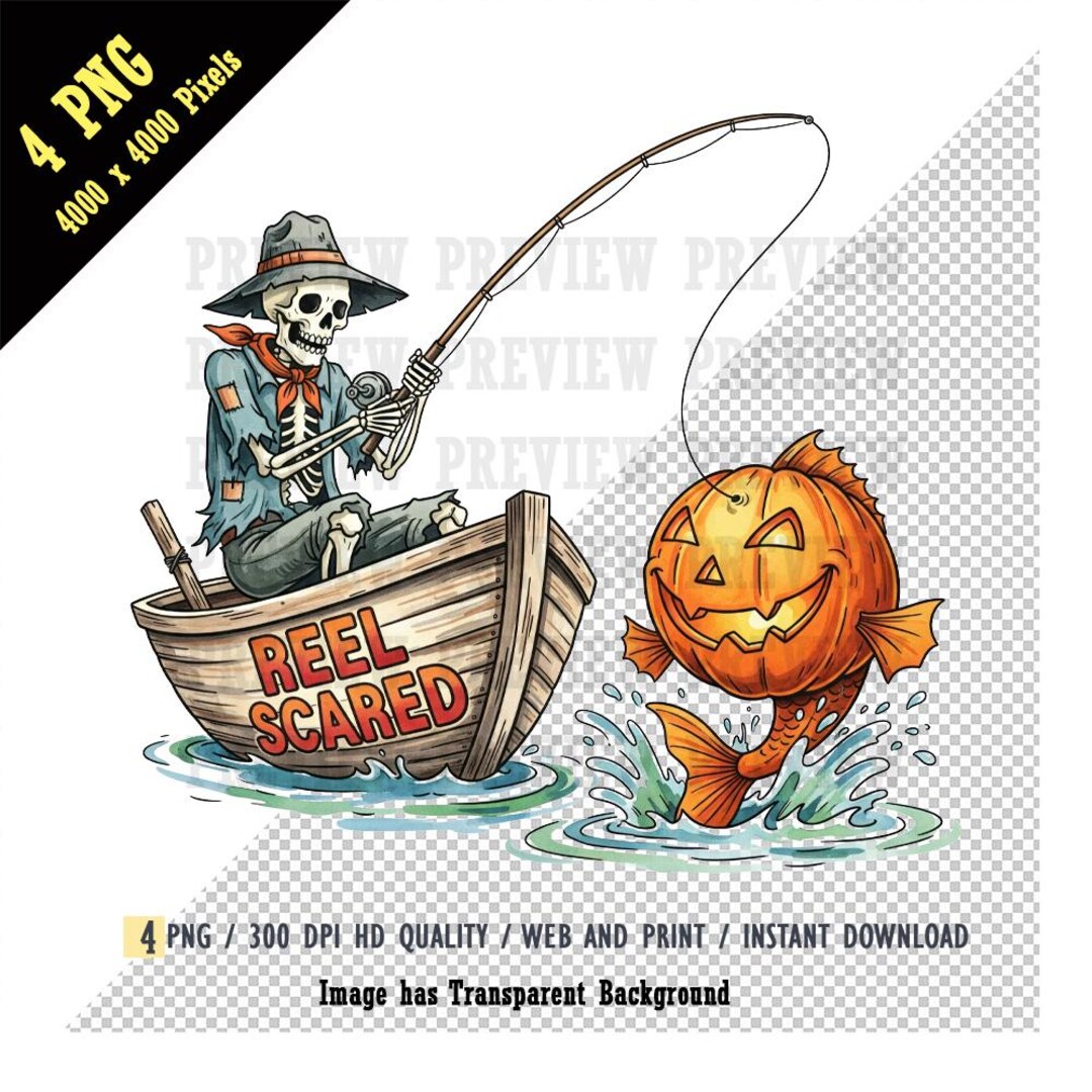 Reel Scared Halloween Fishing PNG Sublimation, Funny Skeleton Fisherman ...
