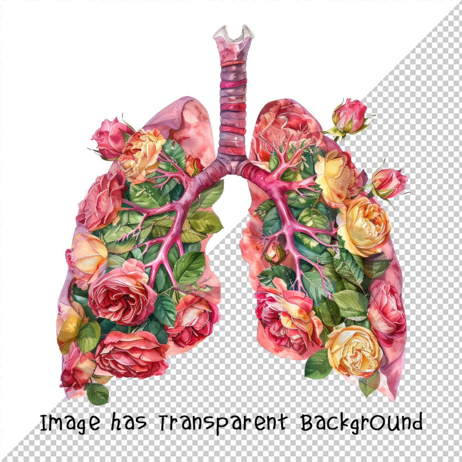 Anatomical Human Lungs Rose Flowers Clipart, Lungs Roses Flowers ...