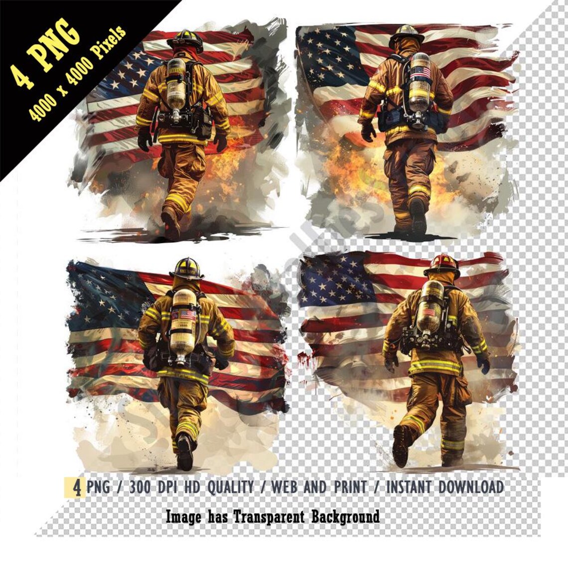 Firefighter Flag, Patriotic USA Fireman Flag Clipart, American ...