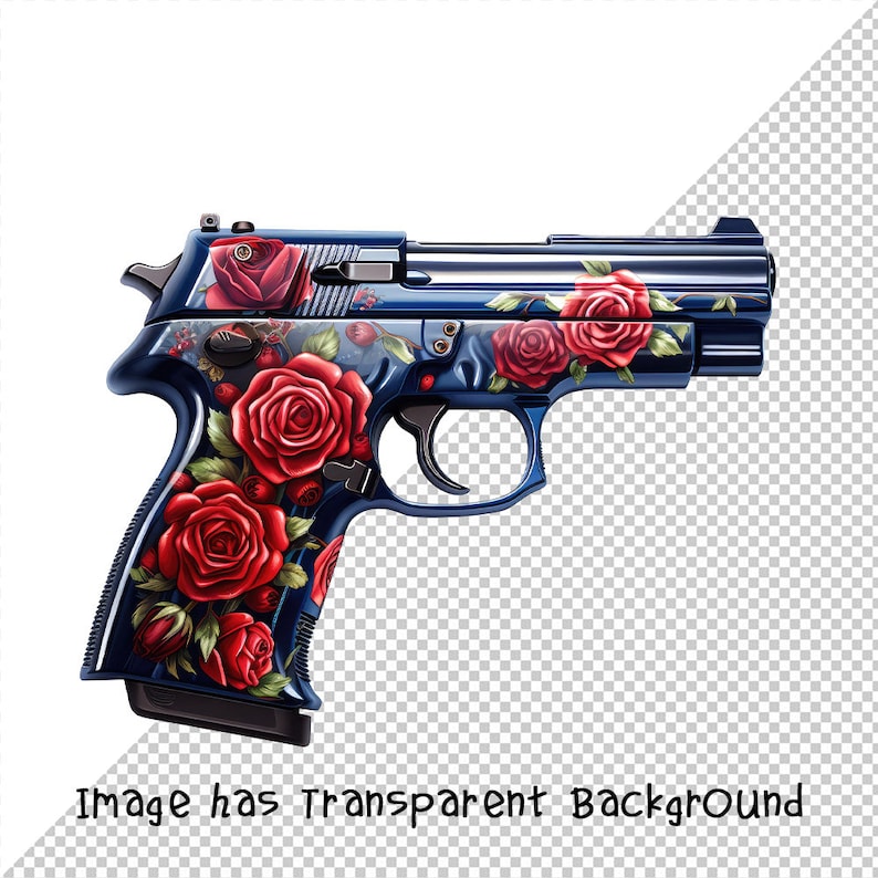 Handgun With Beautiful Roses Clipart, Gun With Flower Watercolor PNG ...