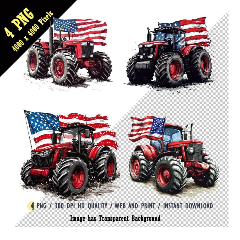 Watercolor American Flag Tractor PNG, Patriotic Usa Flag Tractor 4x4 ...