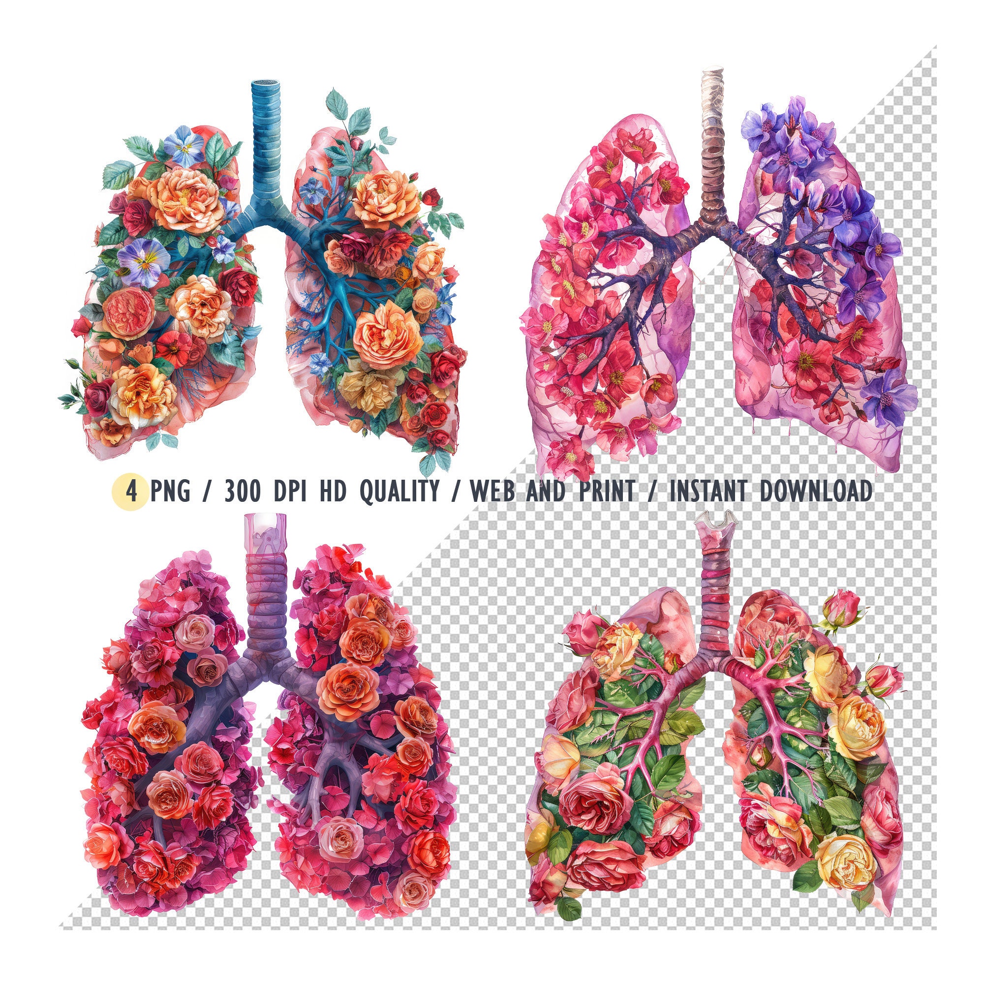 Anatomical Human Lungs Rose Flowers Clipart, Lungs Roses Flowers ...