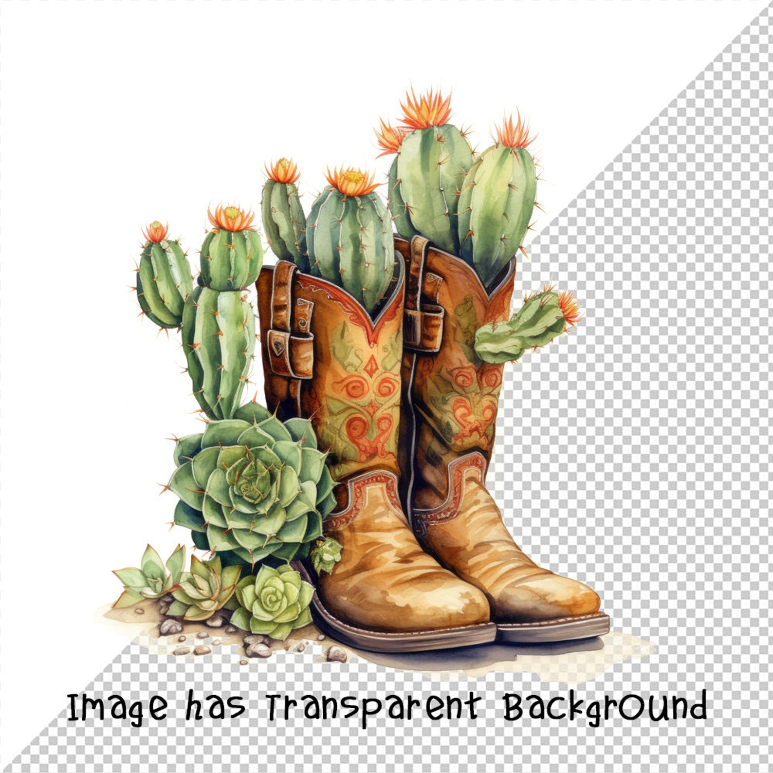 Boots and Cactus Western Style Watercolor PNG, Boots and Cactus Clipart ...