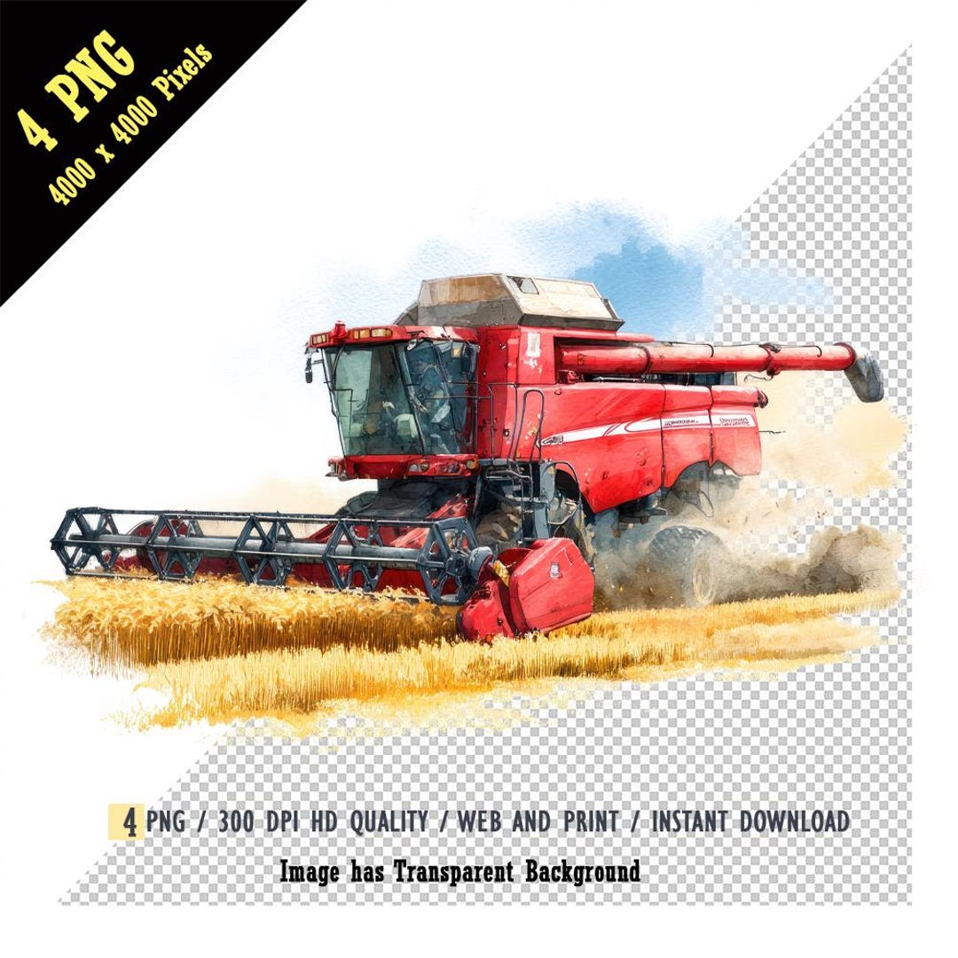 Red Combine Harvester Watercolor PNG, Farming Vehicles Clipart, Harvest ...