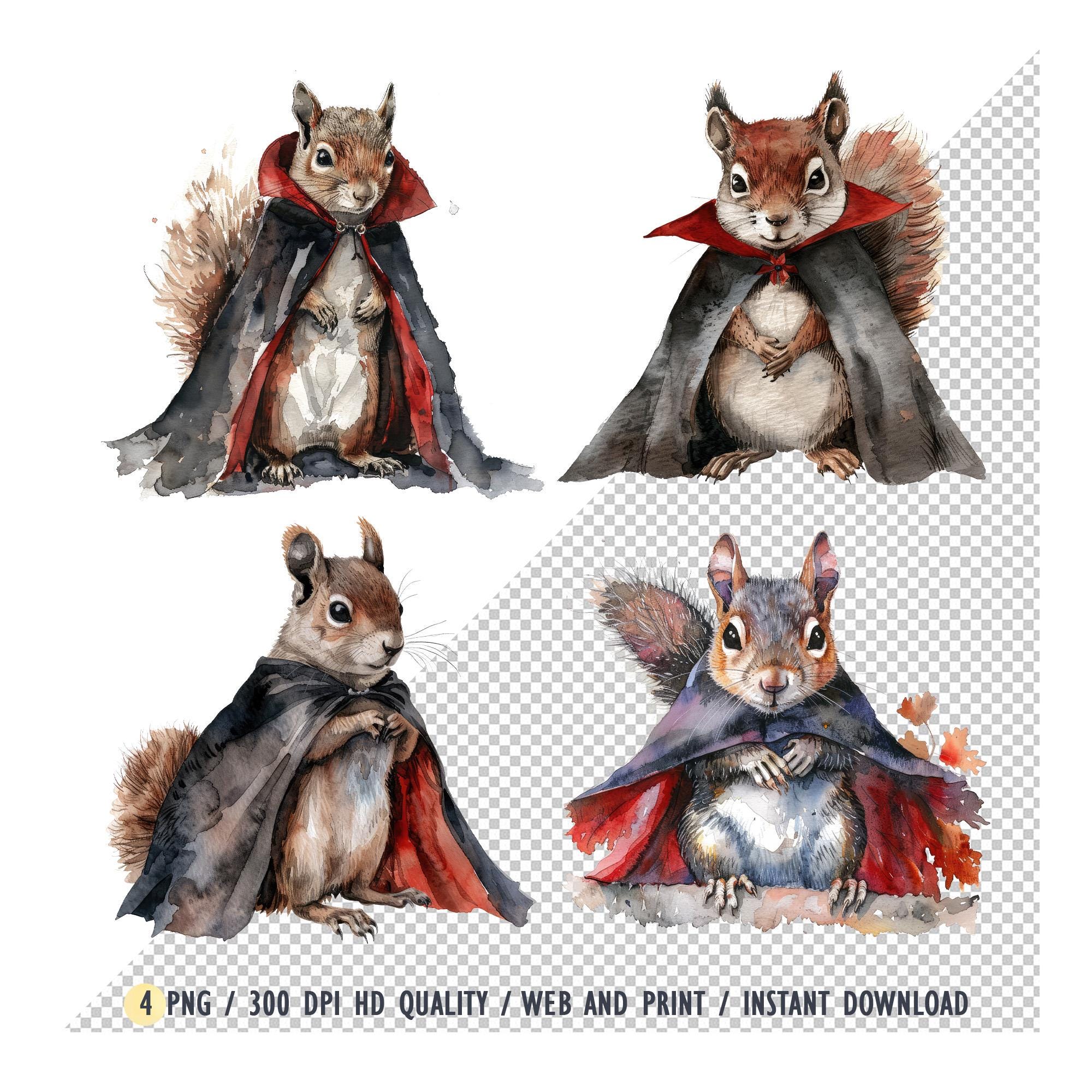 Spooky Watercolor Painting of a Squirrel Wearing a Vampire Cape ...