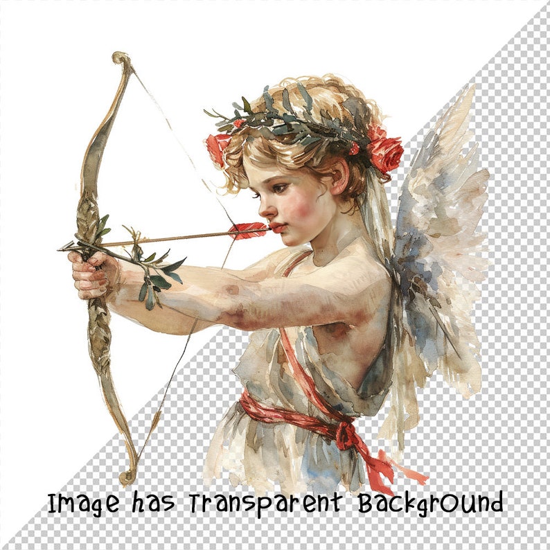 Cupid With Bow and Arrow PNG, Cupid Watercolor Clipart, Vintage Cherub ...