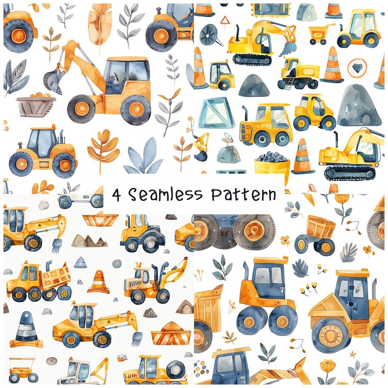 Cute Construction Vehicle Seamless Pattern, Transport Repeat Pattern ...