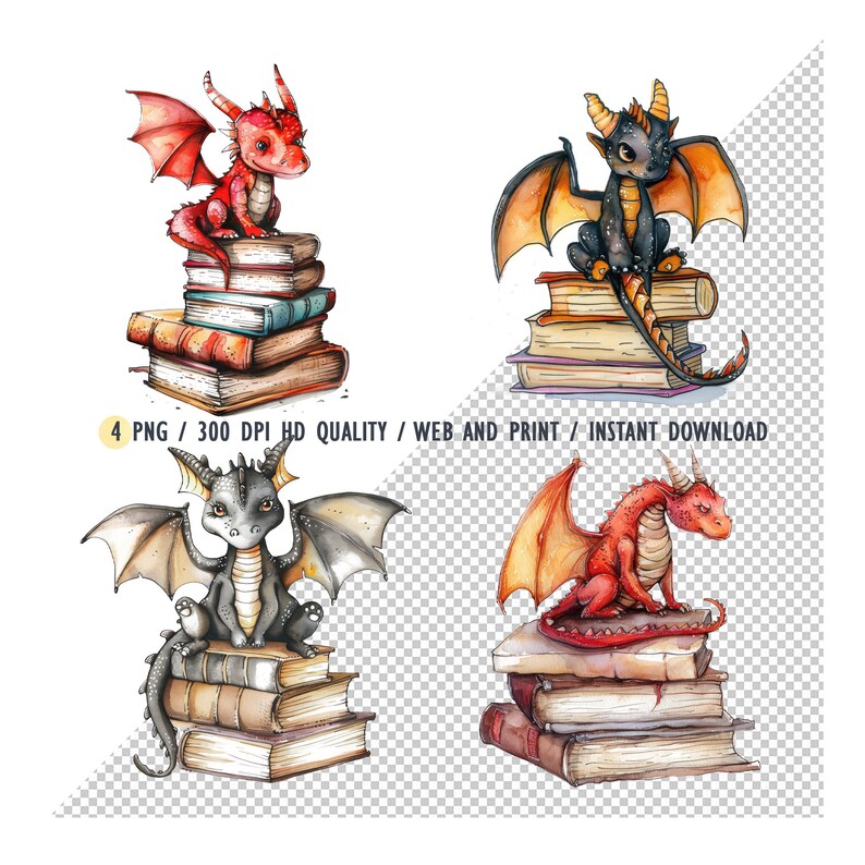 Dragon Books Png,watercolor Dragon Guarding Stack Books Clipart,dragon ...