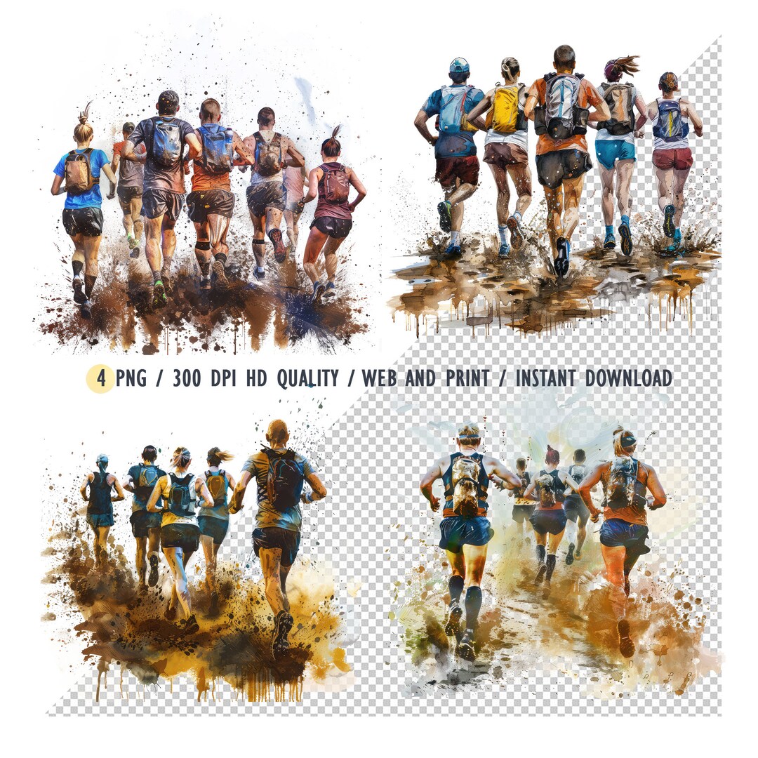 Male and Female Runners From Behind Png,watercolor Trail Running,ultra ...