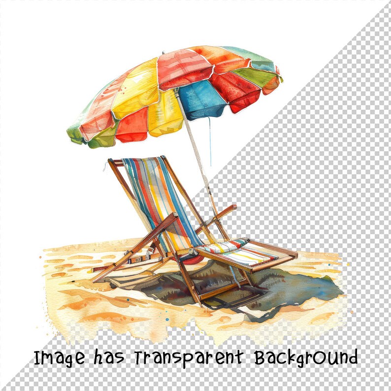Beach Chair and Umbrella Watercolor, Beach Chairs and Umbrella PNG ...
