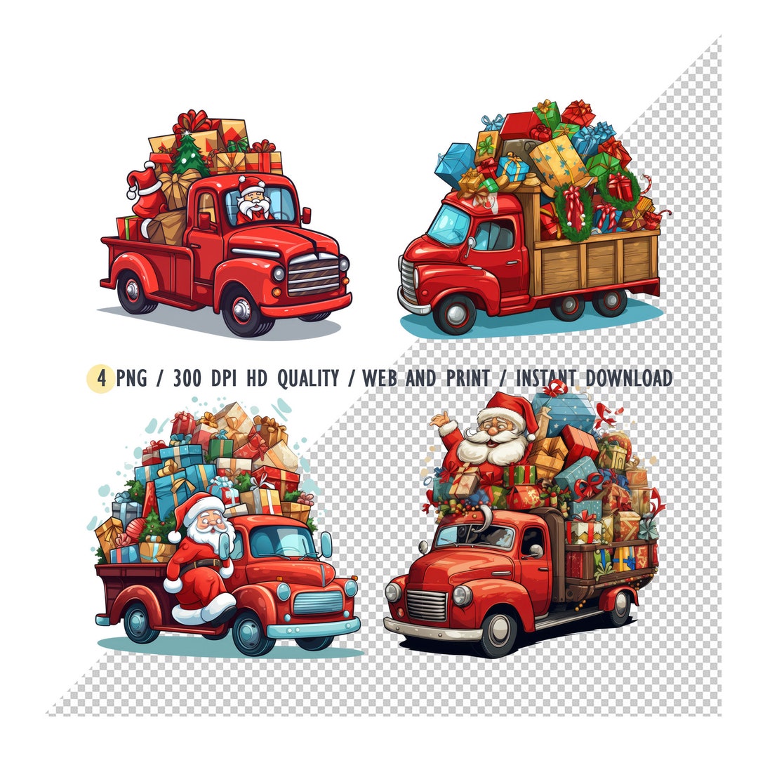 Truck Driven by Santa PNG, Merry Christmas Truck PNG, Watercolor Truck ...