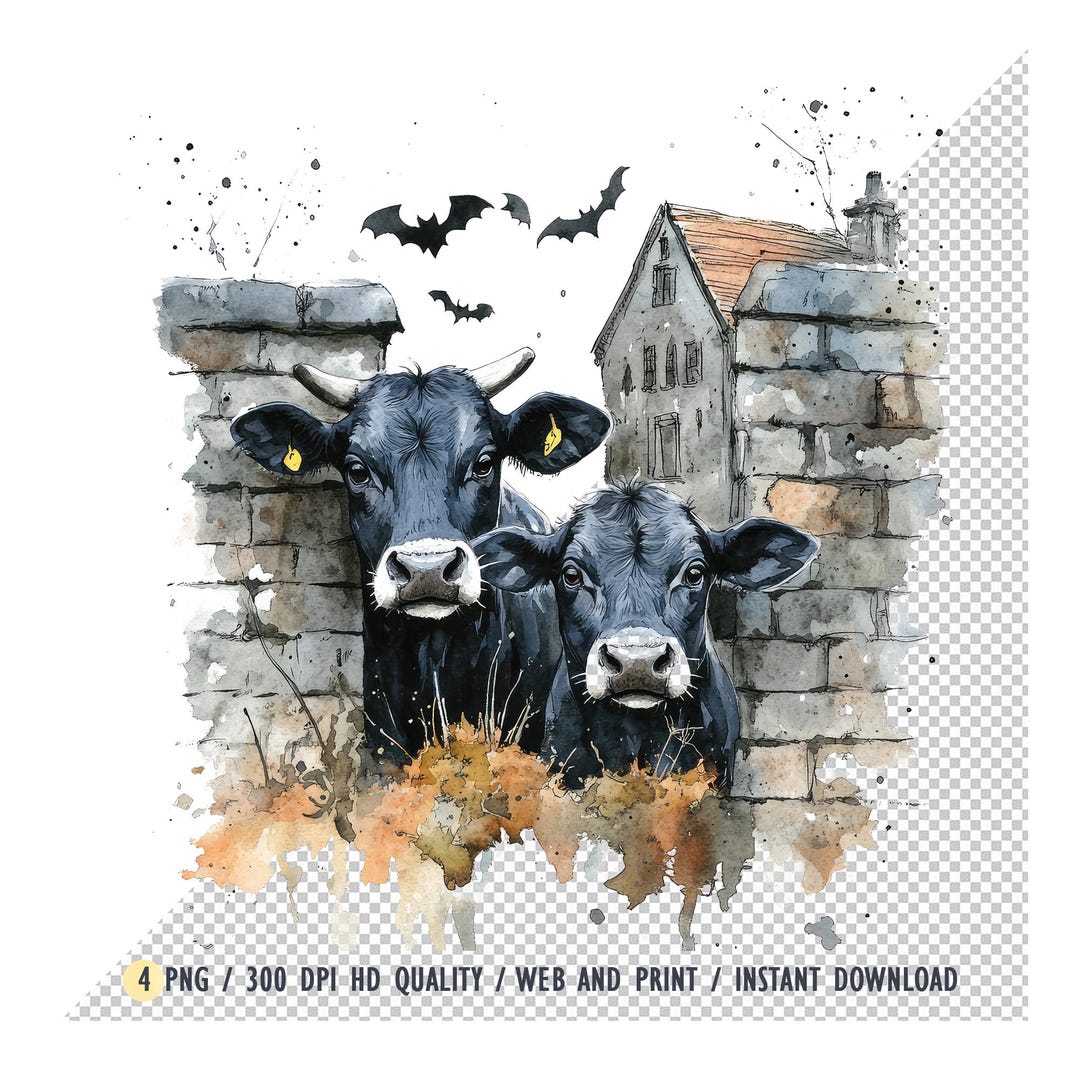 A Mom and Baby Black Angus Cow Vampire Costume, Haunted Mansion Wall ...