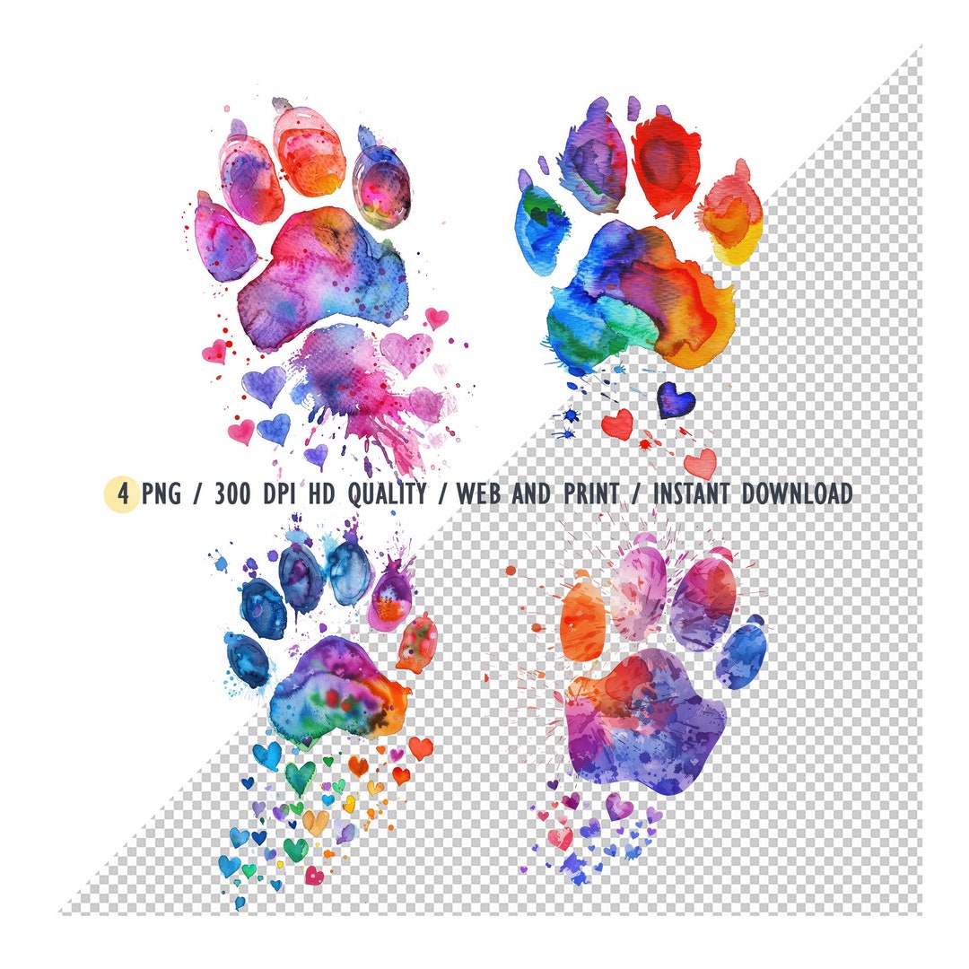 Watercolour Paw Print Clipart, Watercolor Paw Love Hearts PNG, National ...
