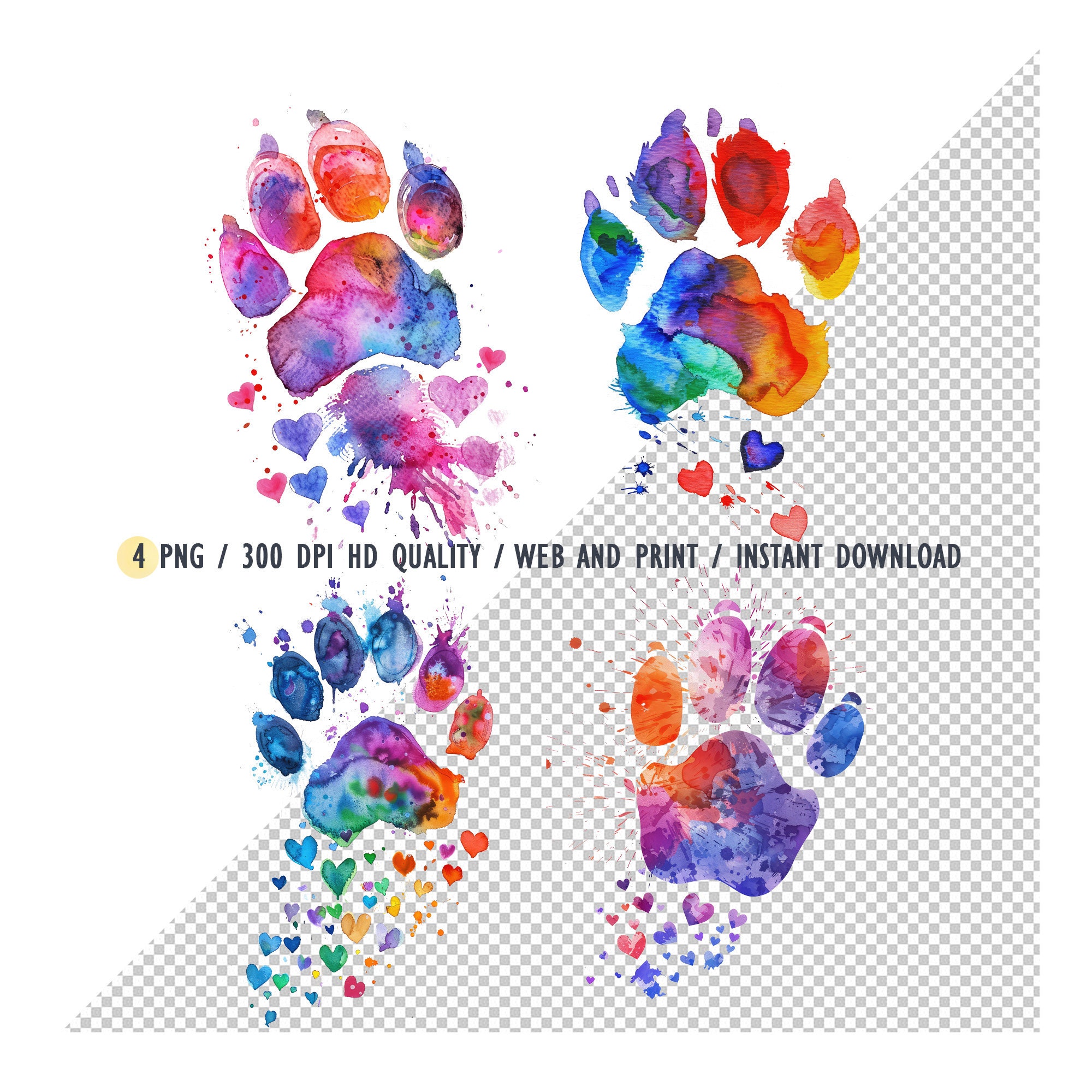 Watercolour Paw Print Clipart, Watercolor Paw Love Hearts PNG, National ...