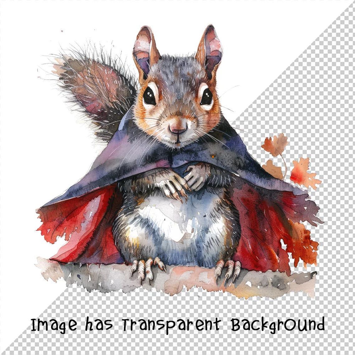 Spooky Watercolor Painting of a Squirrel Wearing a Vampire Cape ...