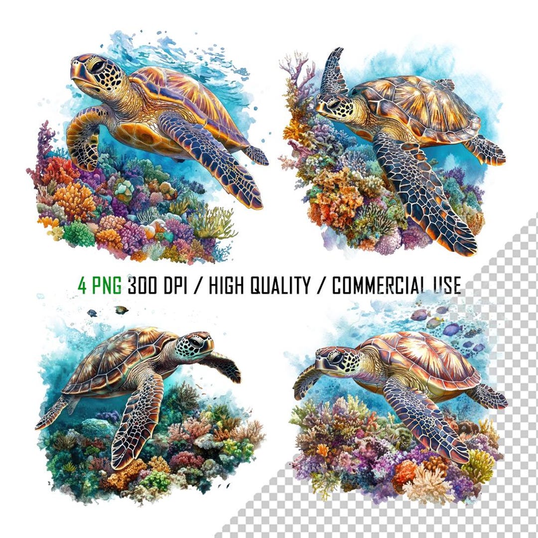 Hawksbill Sea Turtle Gliding Through a Coral Reef, Vivid Coral and ...