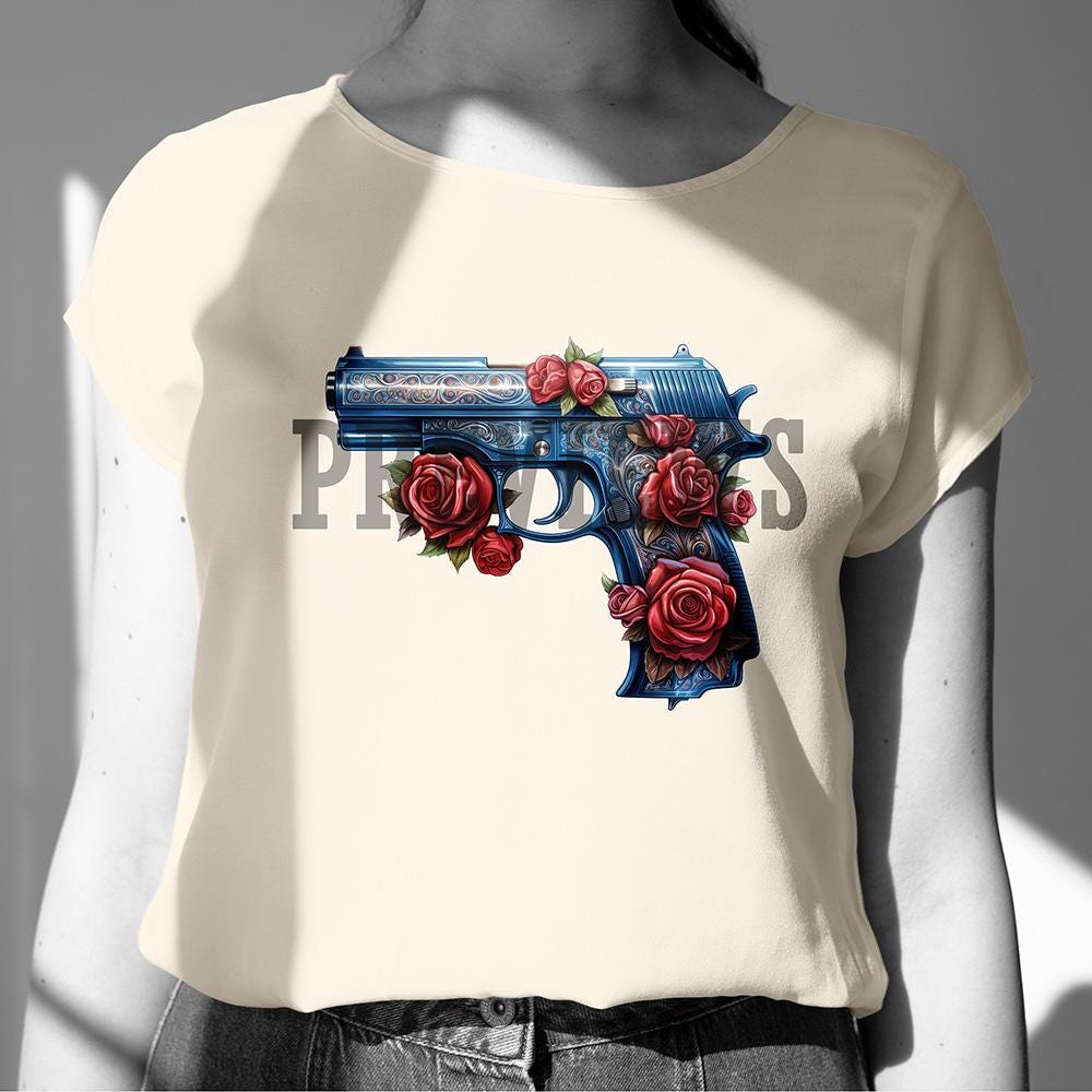 Handgun With Beautiful Roses Clipart, Gun With Flower Watercolor PNG ...