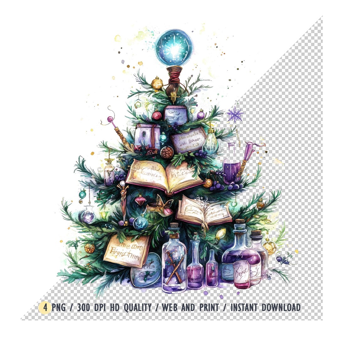 Christmas Tree Built From Wizardry Elements, Magic Wands, Spellbooks ...