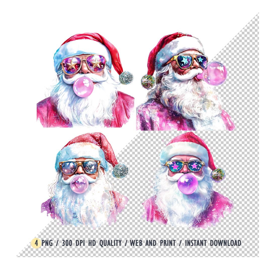 Santa Claus Blowing Pink Bubble, Sparkly Santa Claus With Faux-glitter ...