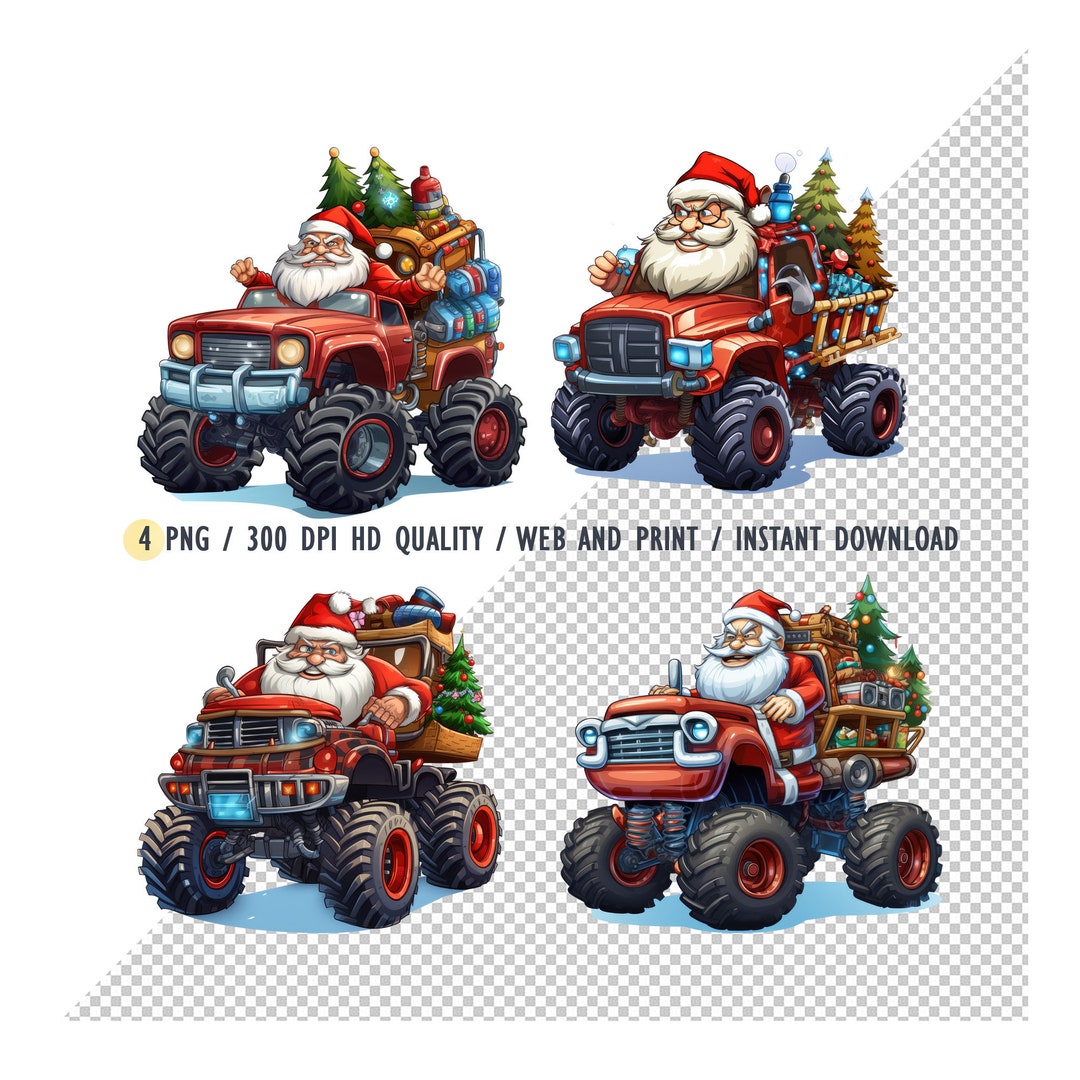 A Monster Truck Driven by Santa PNG, Christmas Santa Monster Truck ...