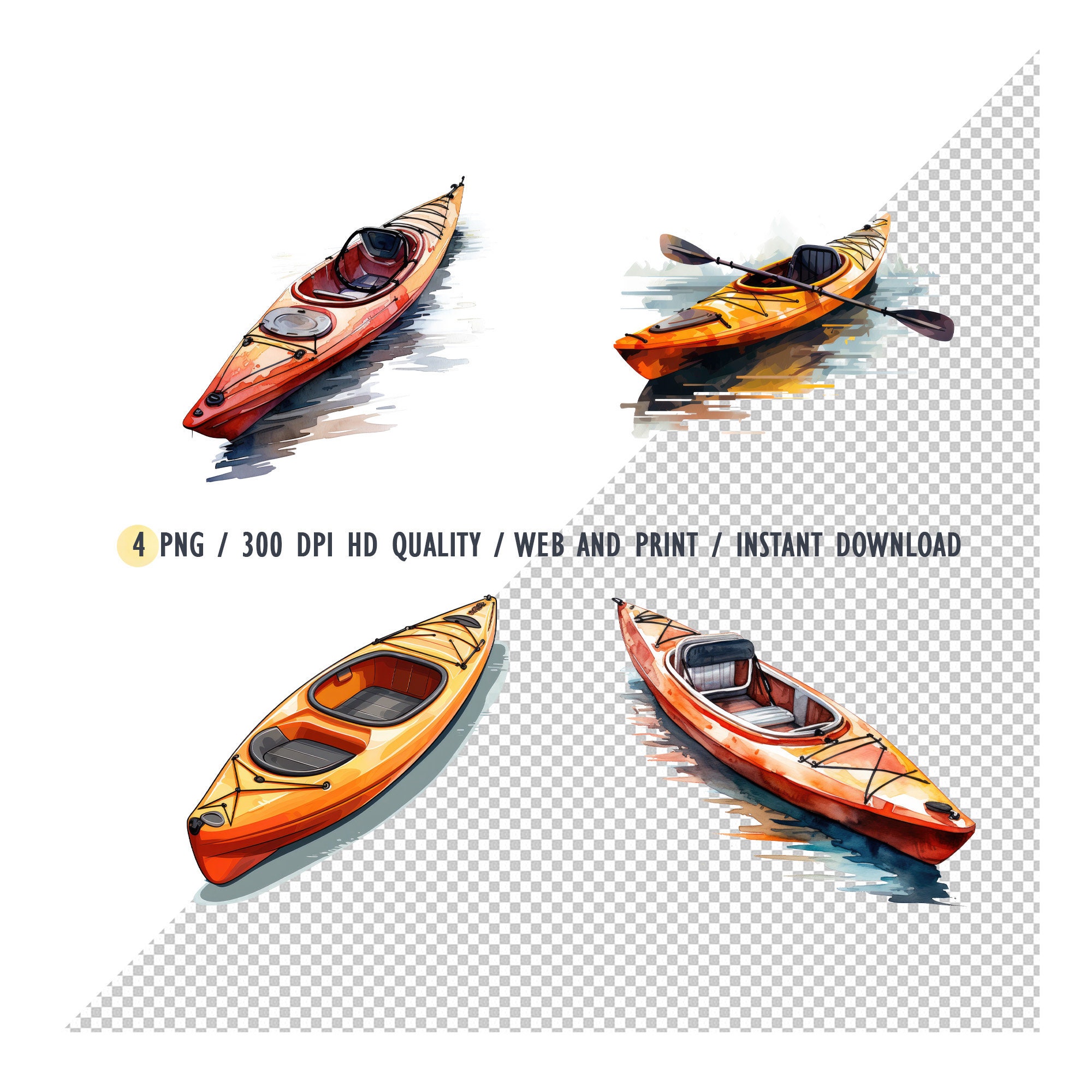 Kayak Watercolor Kayak Clipart Boat PNG Kayak in Lake Kayak - Etsy