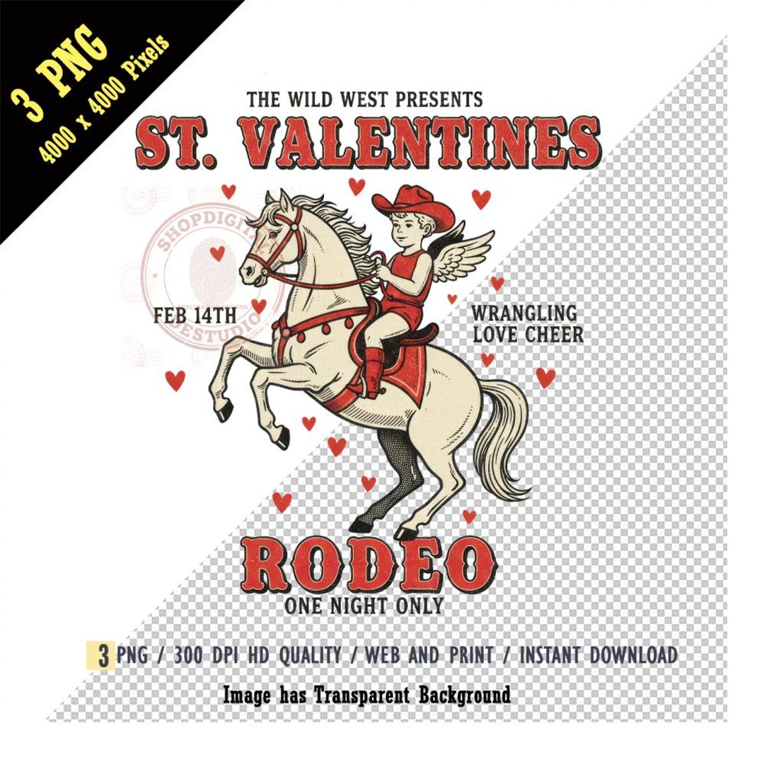 St Valentine's Rodeo PNG, Wild West Cupid Riding Horse Digital File ...
