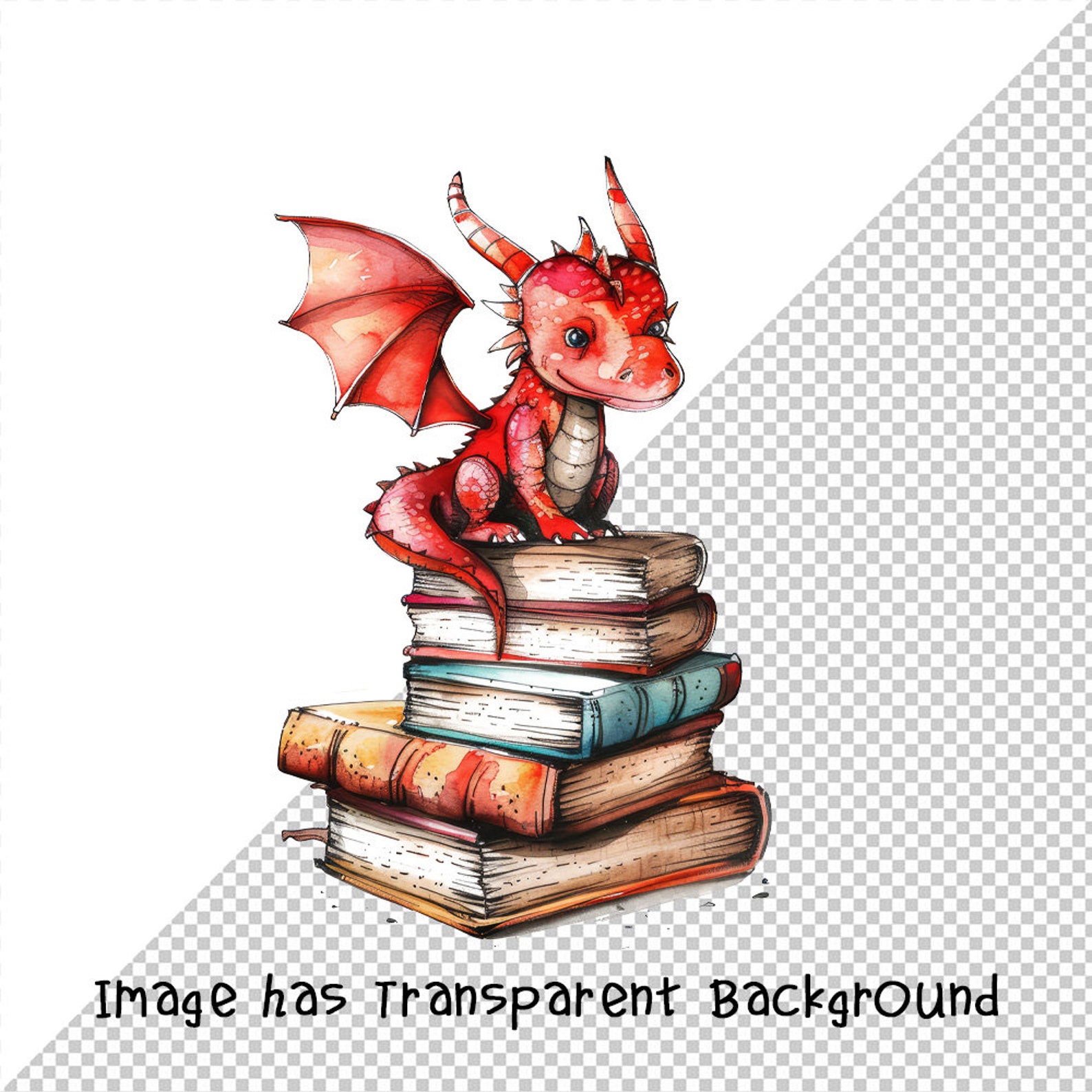 Dragon Books Png,watercolor Dragon Guarding Stack Books Clipart,dragon ...