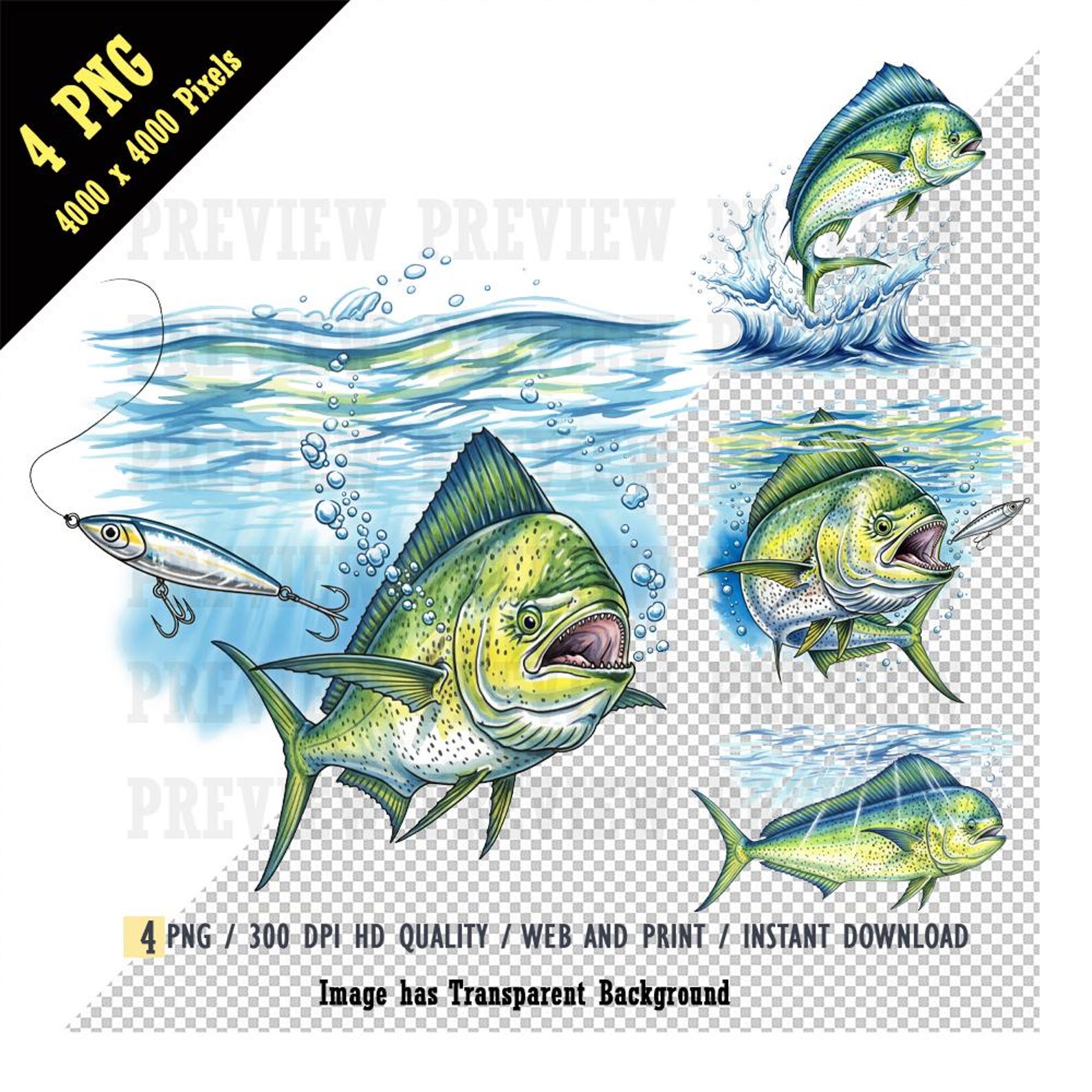 Mahi Mahi Watercolor PNG, Dorado Fish, Deep Sea, Fishing, Saltwater ...