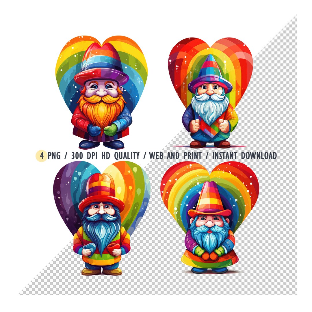 Rainbow Striped Gnome Wearing a Hat Clipart, Watercolor Valentines ...