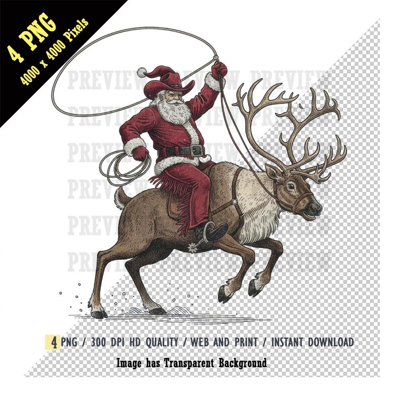 Wild West Santa Digital PNG, Cowboy Santa Jingle Horse Reindeer ...