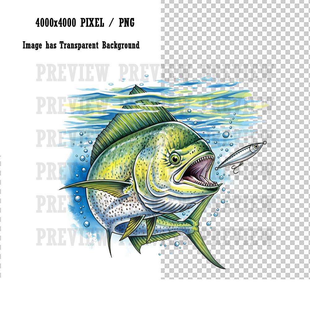 Mahi Mahi Watercolor PNG, Dorado Fish, Deep Sea, Fishing, Saltwater ...