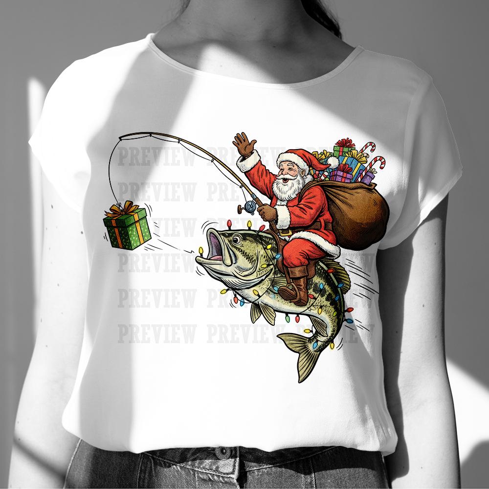Fishing Santa PNG, Christmas Bass Fish Holiday Sublimation, Santa ...