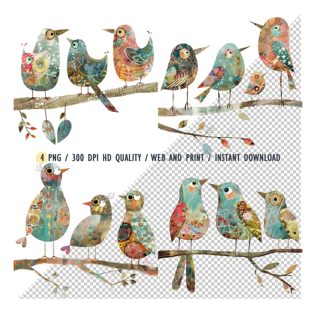 Whimsical Birds Watercolor PNG, Cute Whimsical Funny Birds Clipart ...