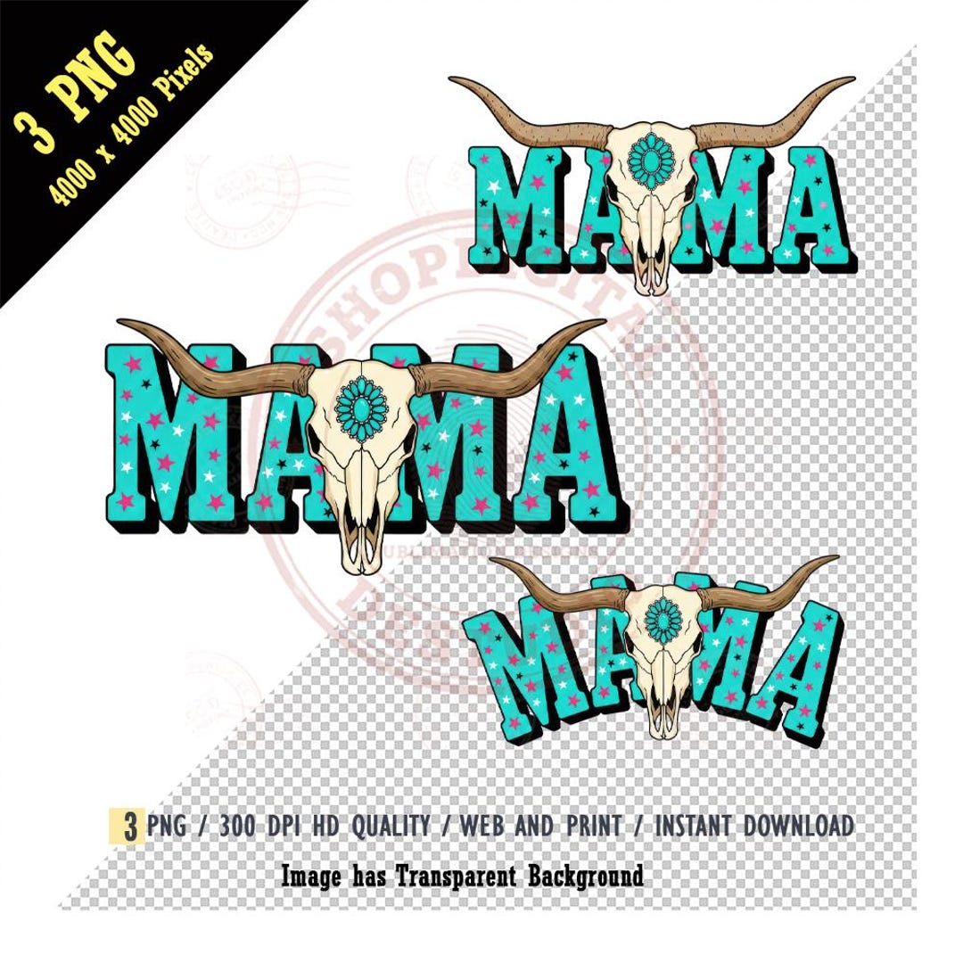 Mama Cow Skull Turquoise Concho PNG, Turquoise Squash Blossom Longhorn ...