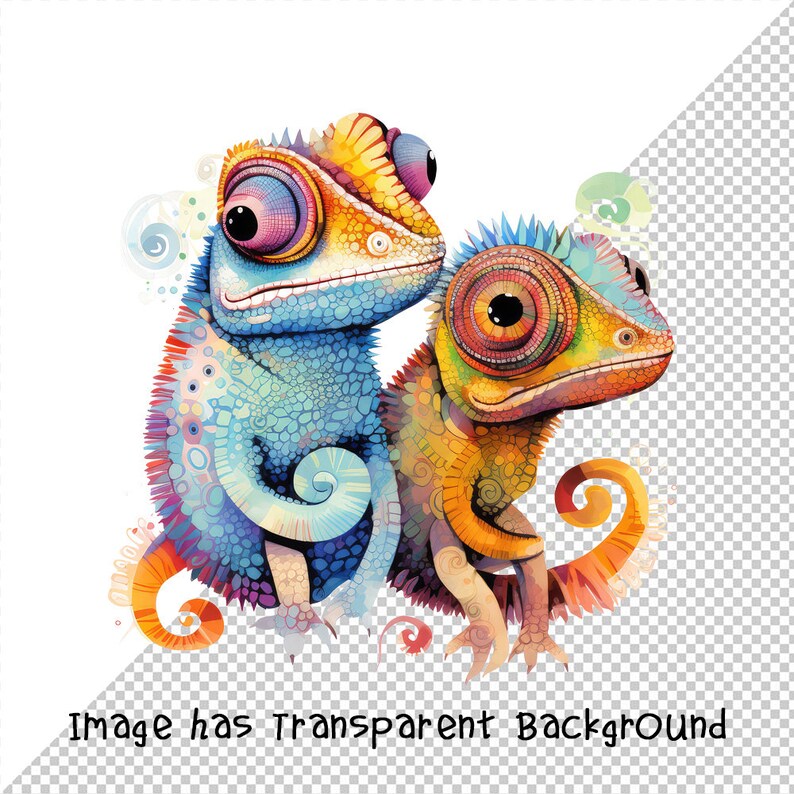 Whimsical Charming Chameleons Clipart,watercolor Whimsical Charming ...