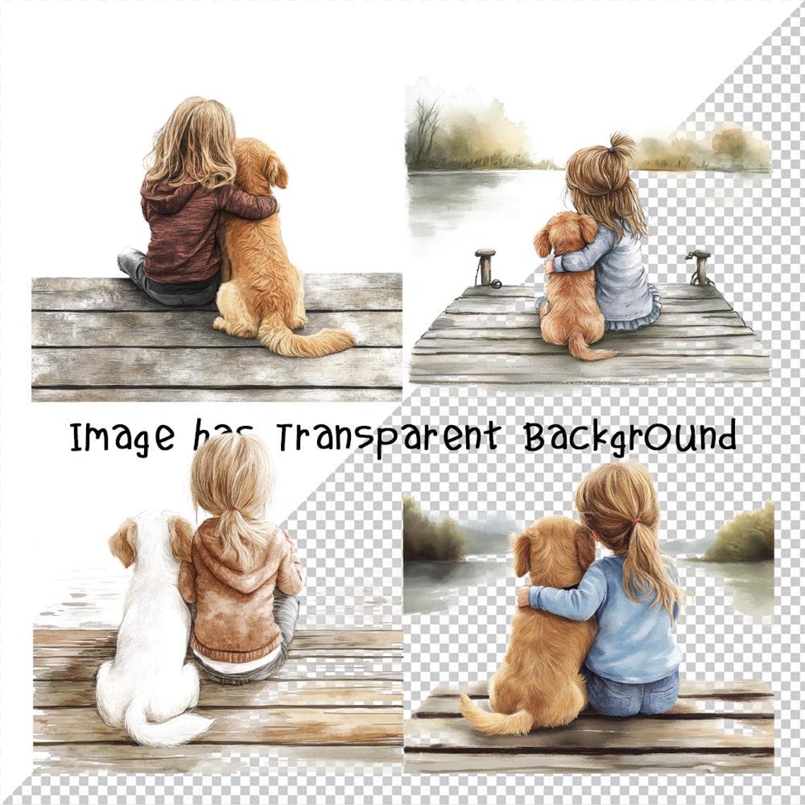 Blond Little Girl Hugging Her Dog Clipart, Kid Blond Girl Hugging Her ...