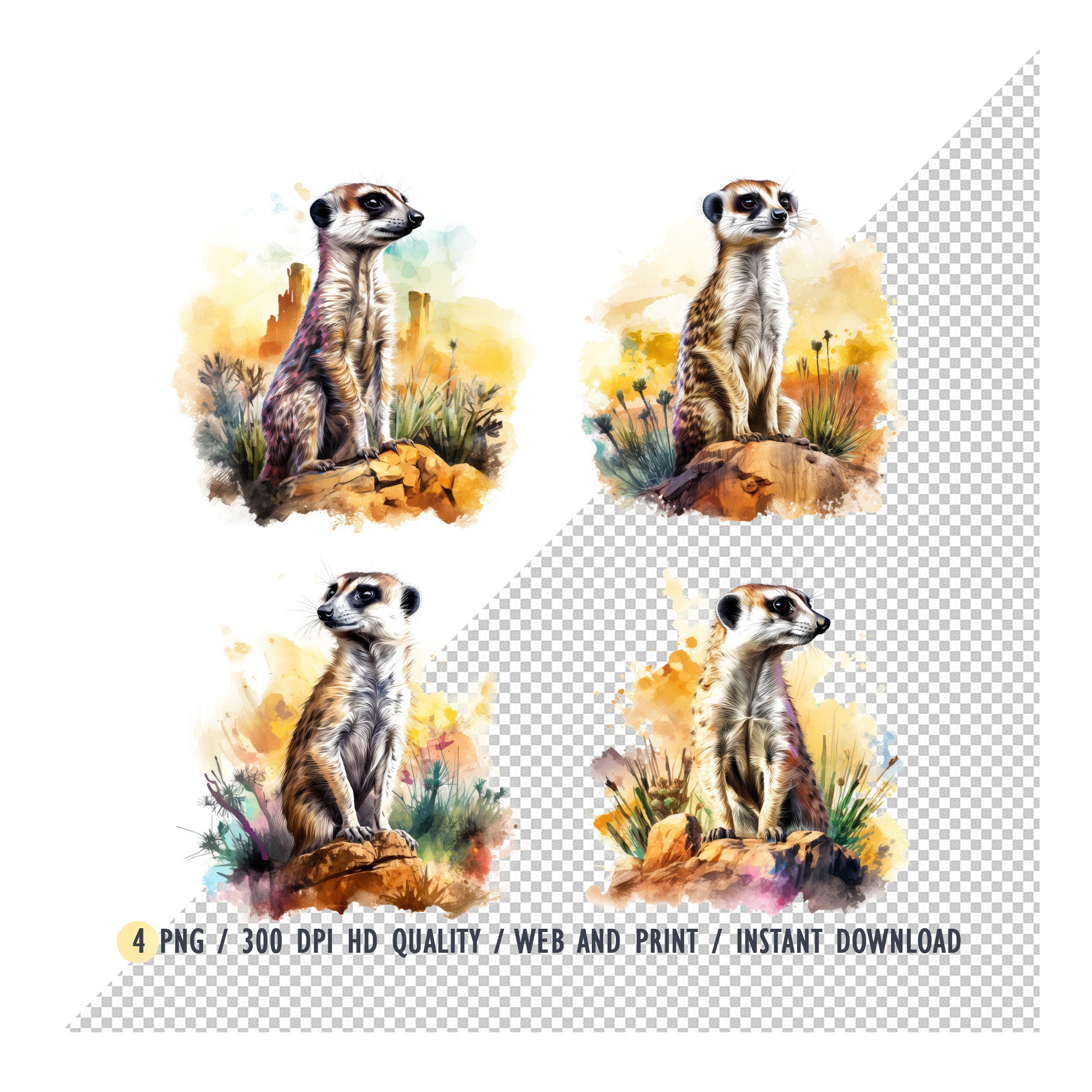 Meerkat Stands Clipart, the Vast African Savannah, a Curious Meerkat ...