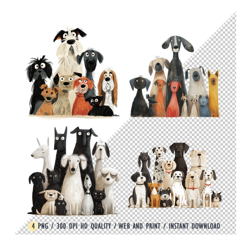 A Group of Cute Dog Family Clipart, Watercolor Whimsical Dogs Party ...